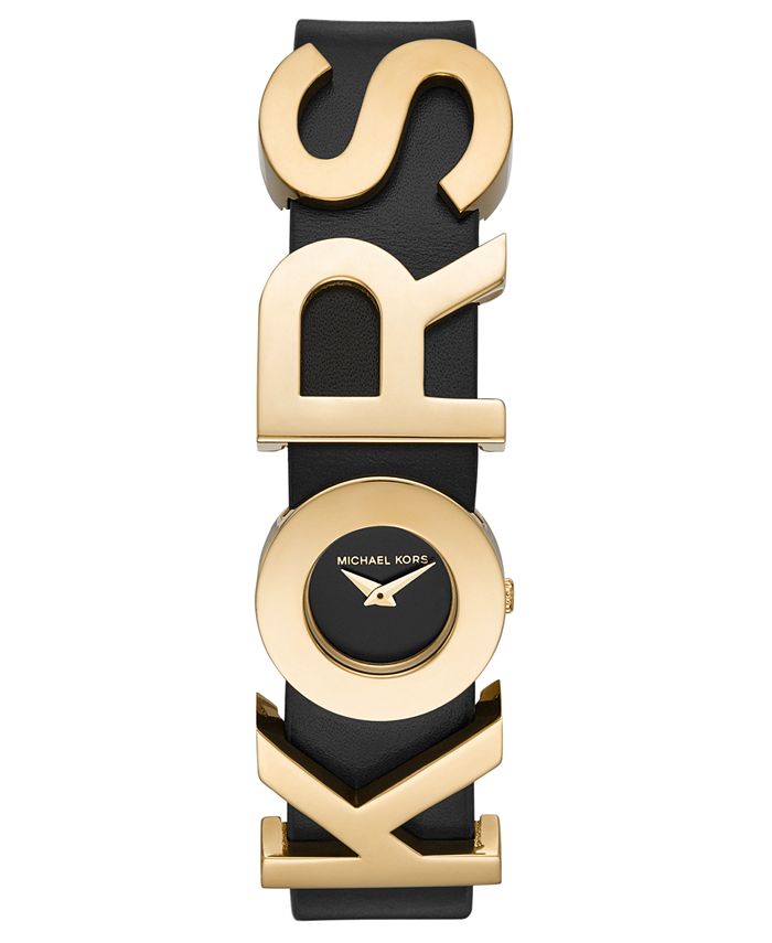 Michael Kors Women's Kors Logo Black Leather Strap Watch 21mm - Macy's