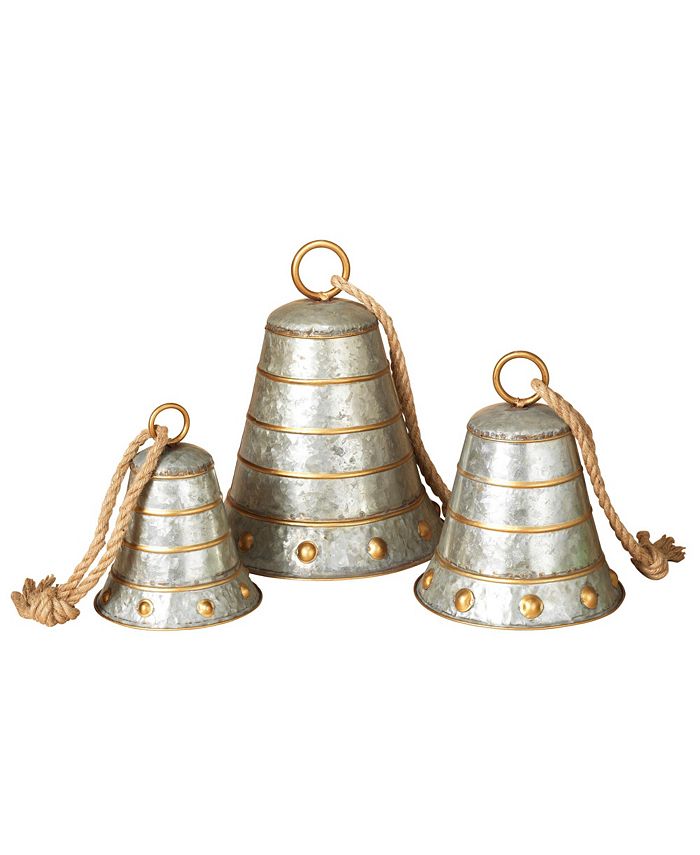 Sterling Nested Galvanized Metal Bells with Gold Accents and Twine ...