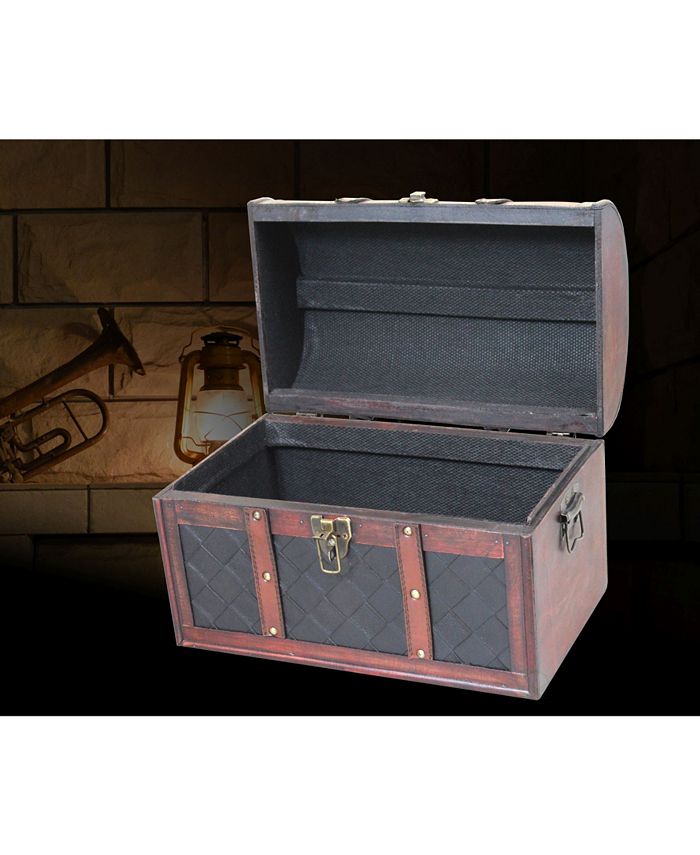 Vintiquewise Wooden Leather Round Top Treasure Chest, Decorative ...