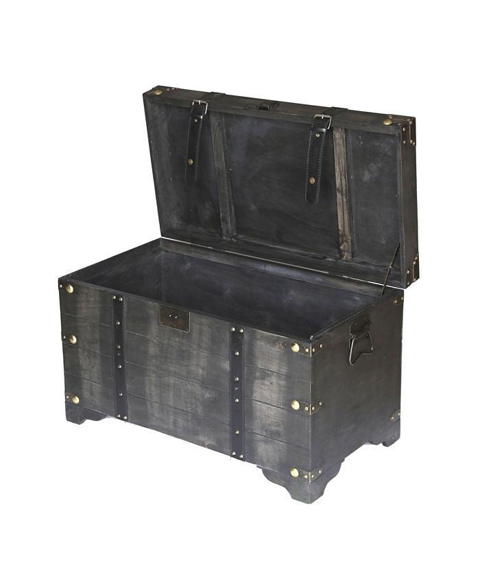 Vintiquewise Distressed Black Large Wooden Storage Trunk Coffee Table ...