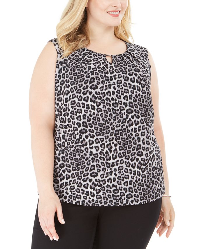 Kasper Plus Size Leopard-Print Keyhole Top - Macy's