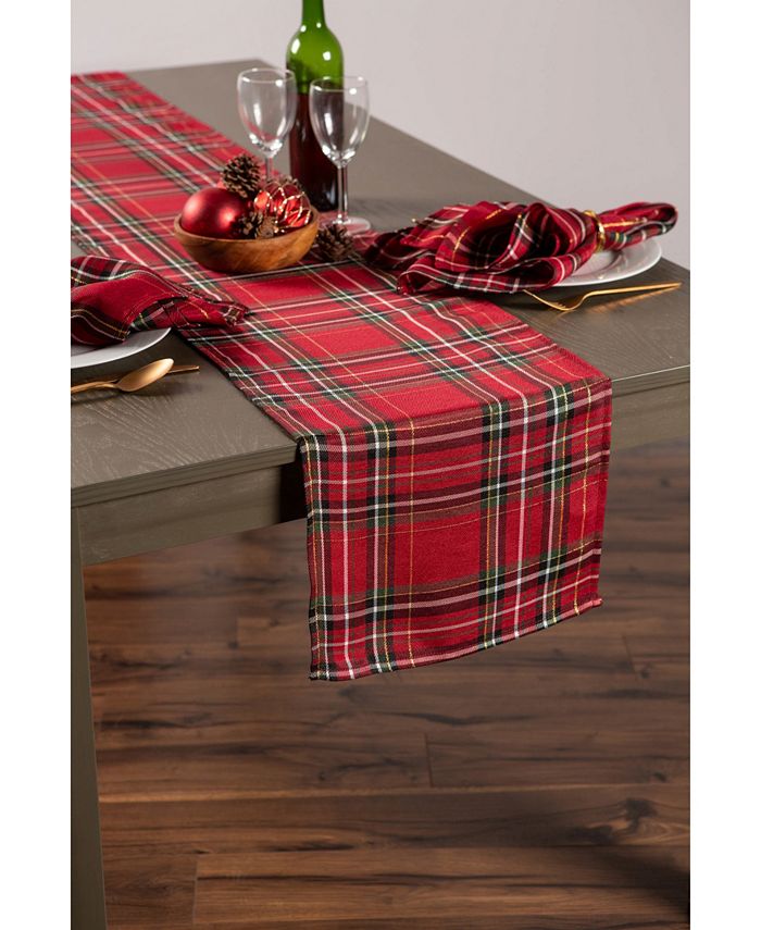 Design Imports Holiday Metallic Plaid Table Runner - Macy's