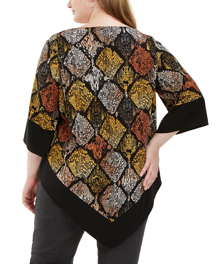 Alfani Plus Size Printed V-Hem Top, Created for Macy's - Macy's