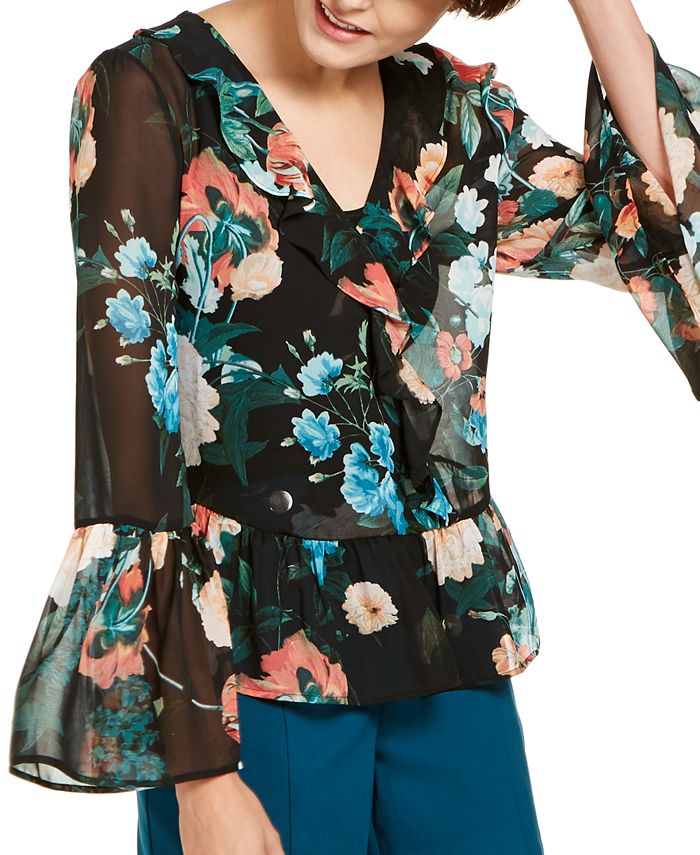 INC International Concepts INC Floral Ruffled Surplice Blouse, Created ...