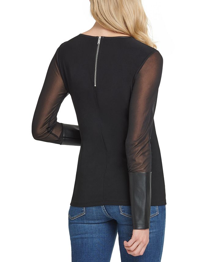 DKNY Faux-Leather-Trim Top - Macy's DKNY Faux-Leather-Trim Top - Macy's