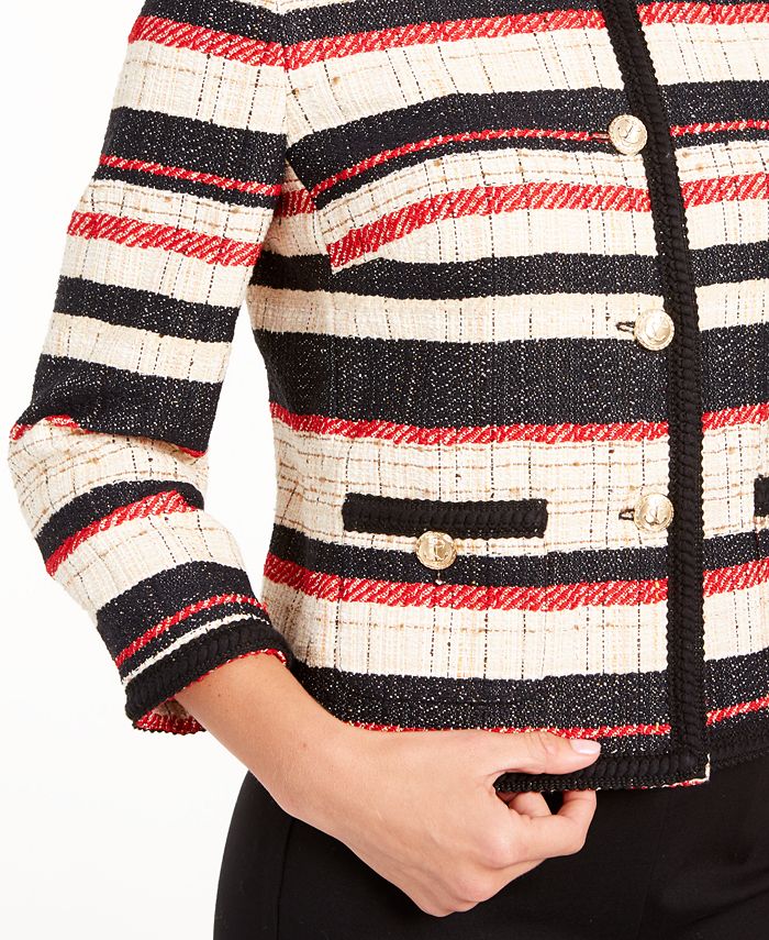 Anne Klein Striped Braided-Trim Jacket - Macy's