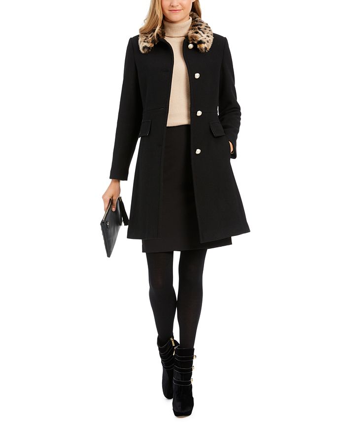 kate spade new york Leopard-Print Faux-Fur-Collar Coat - Macy's
