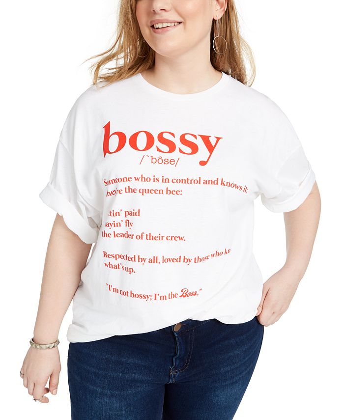 Mighty Fine Trendy Plus Size Cotton Bossy Graphic-Print T-Shirt - Macy's