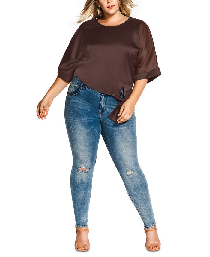 City Chic Trendy Plus Size Side-Tie Satin Top - Macy's