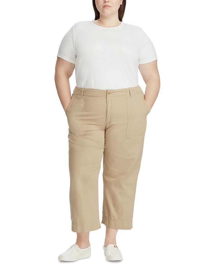 Lauren Ralph Lauren Plus Size Cotton Twill Straight Pants - Macy's