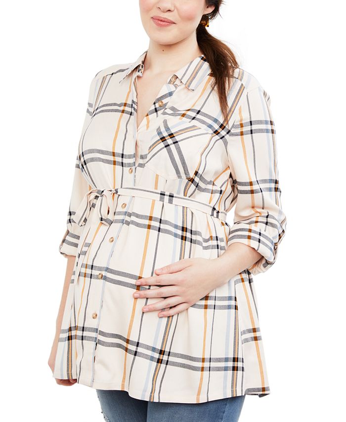 Motherhood Maternity Plaid Button-Front Shirt - Macy's