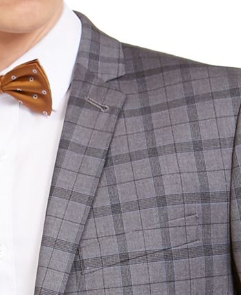Billy London Men's Slim-Fit Performance Stretch Gray Plaid Suit - Macy's