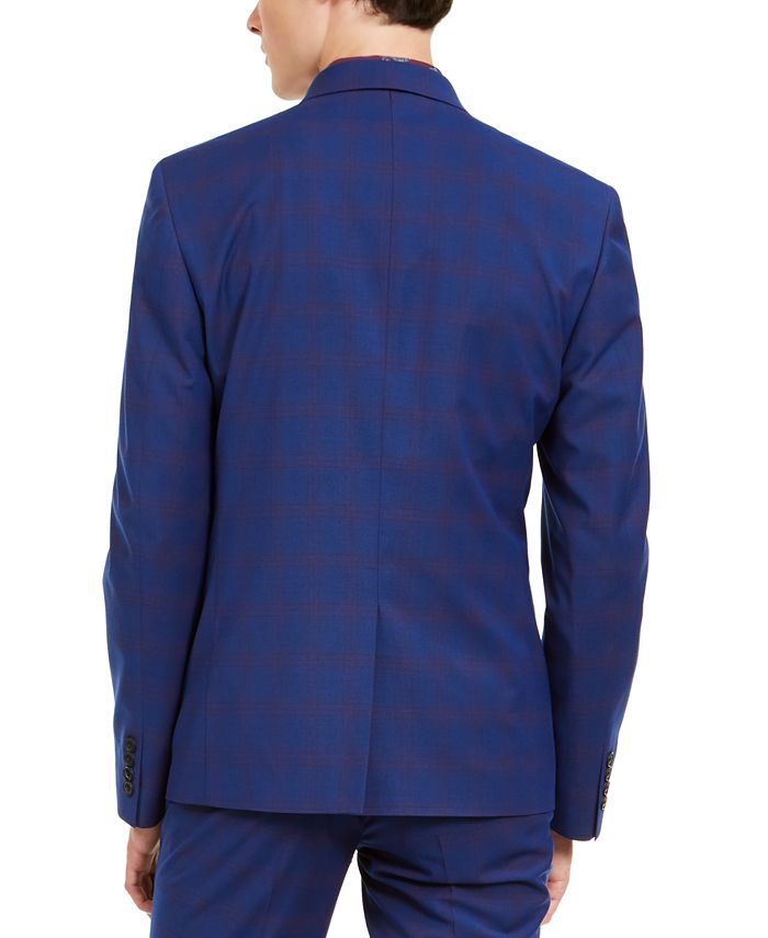 Billy London Men's Slim-Fit Performance Stretch Blue/Burgundy Plaid ...