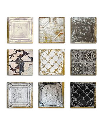 Stupell Industries Vintage-Inspired Tin Tiles 9 Piece Canvas Wall Art ...