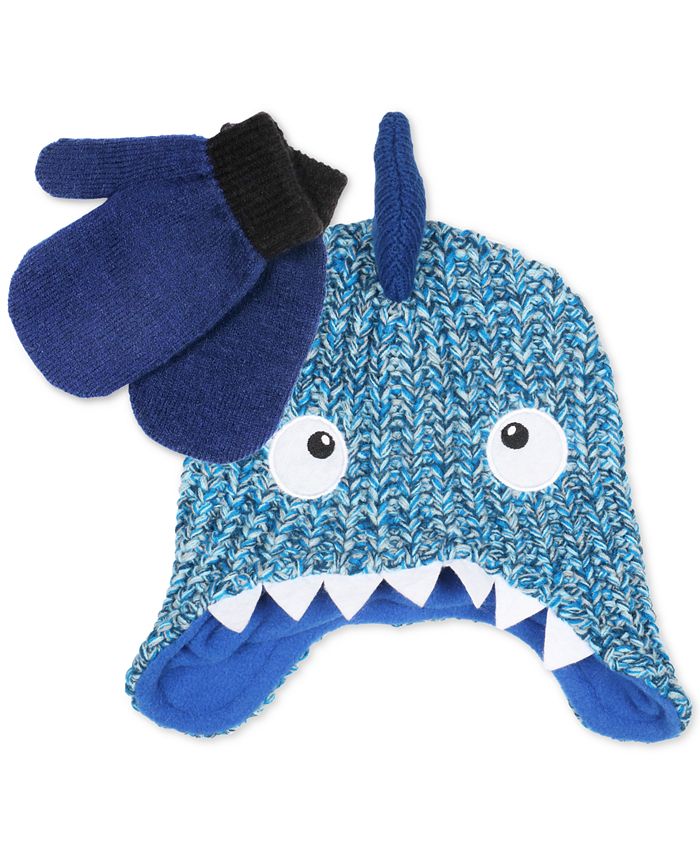 FAB Toddler Boys Knit Shark Hat & Colorblocked Mittens Set - Macy's