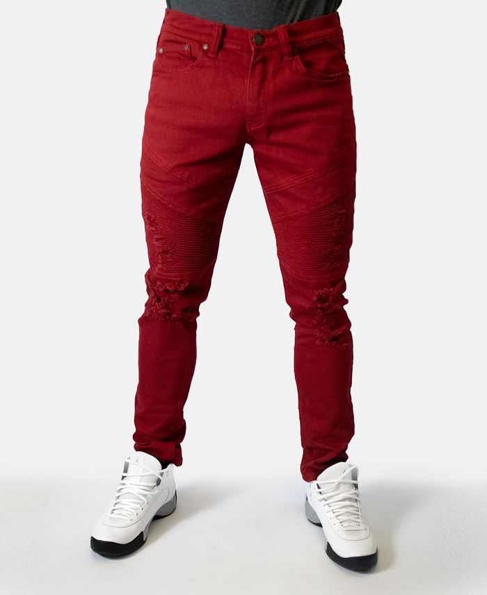 Heritage America Men's Regular-Fit Stretch Red Destroyed Moto Jeans ...