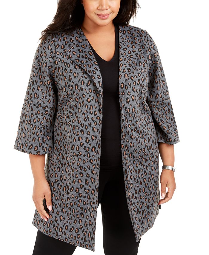 Nine West Plus Size Peaked-Lapel Animal-Print Jacket - Macy's