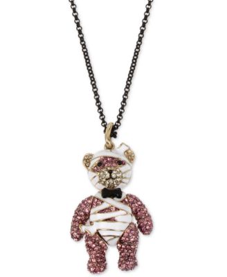 Betsey Johnson Two-Tone Glitter Rhinestone Mummy Bear Pendant Necklace ...