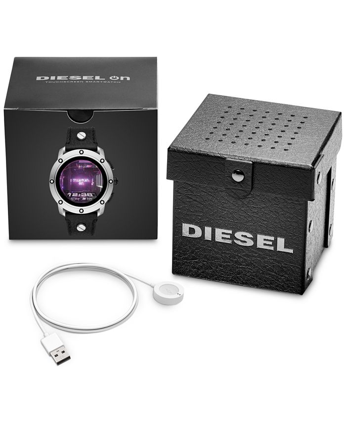 Diesel Tech Men's Axial Black Leather Studded Strap Touchscreen Smart ...