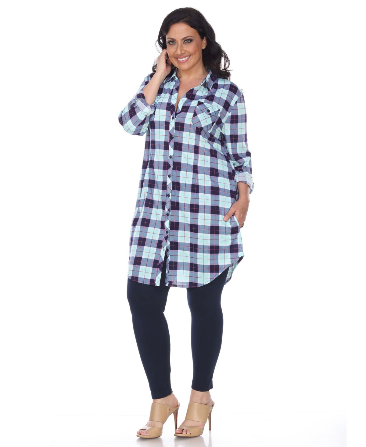 Click here for White Mark Plus Piper Stretchy Plaid Tunic - Mint... prices