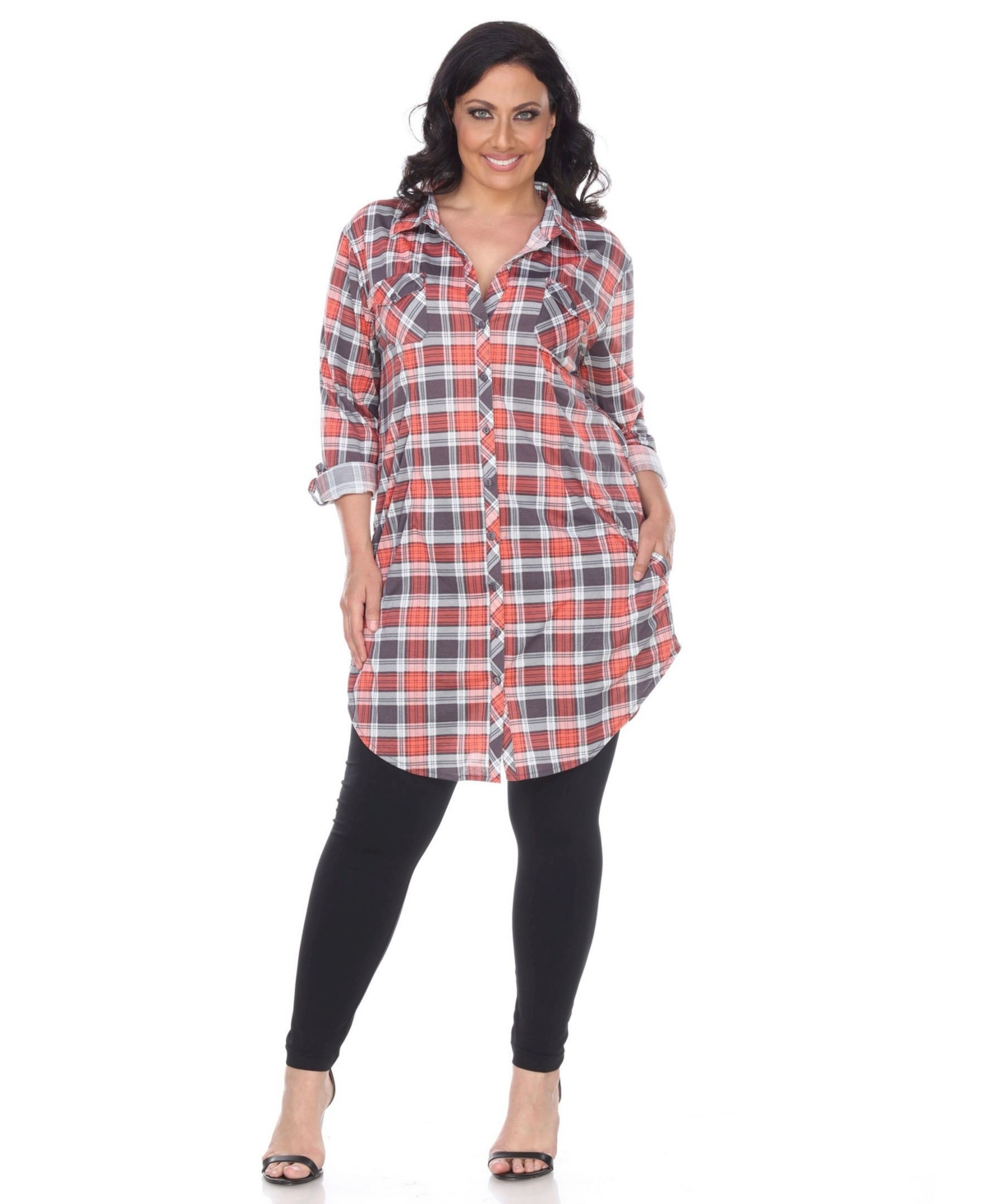 Click here for White Mark Plus Piper Stretchy Plaid Tunic - Gray... prices