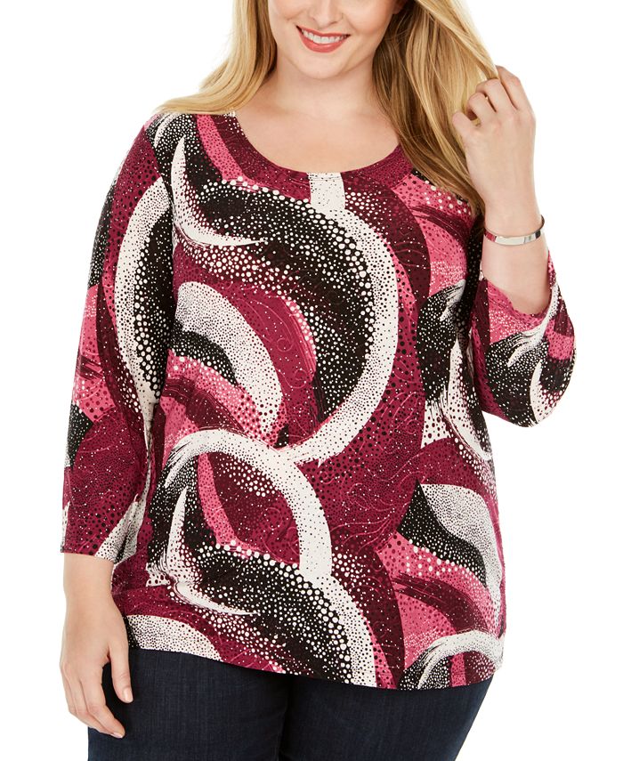 JM Collection Plus Size Gel-Dot Jacquard Printed Top, Created For Macy ...
