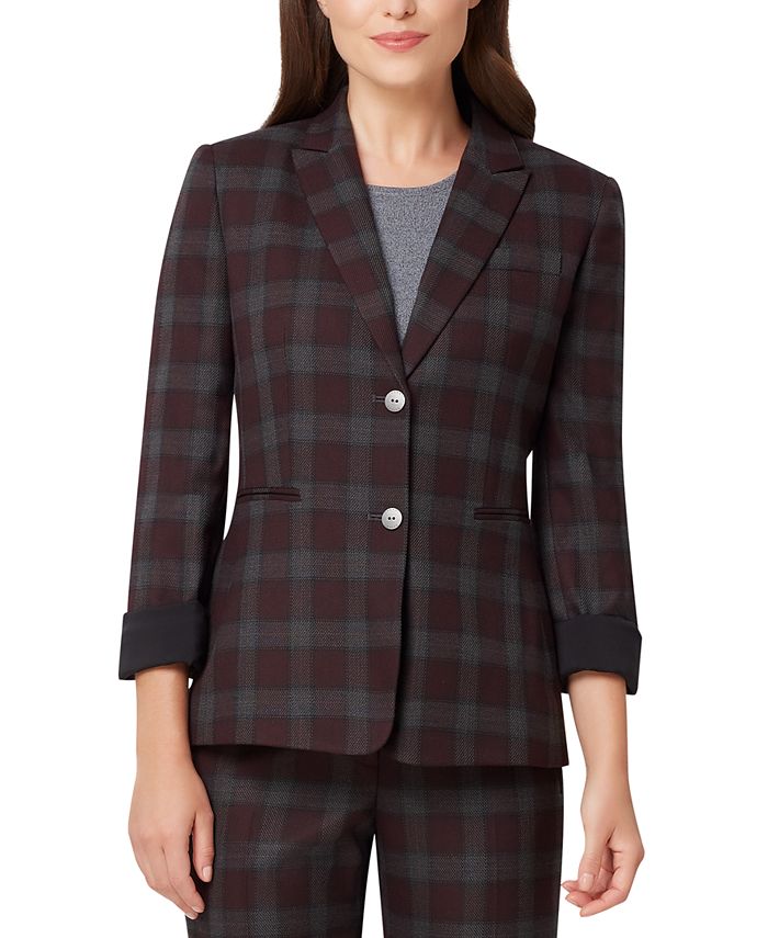 Tahari ASL Roll-Cuff Plaid Blazer - Macy's