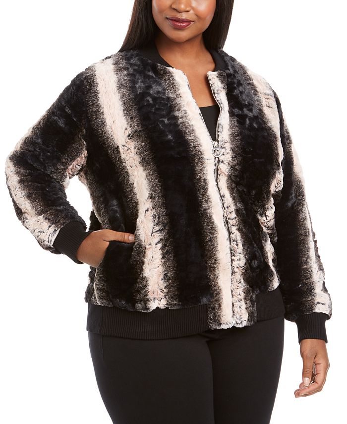 Belldini Plus Size Faux Fur Zip-Up Bomber Jacket - Macy's