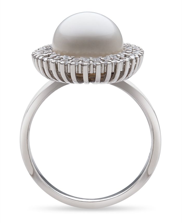 Macy's Cultured Freshwater Pearl (9-10 mm) and Cubic Zirconia Encrusted ...