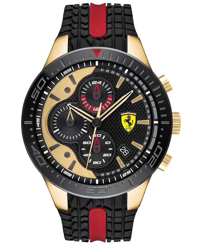 Ferrari Men's Chronograph Red Rev Black Silicone Strap Watch 46mm - Macy's