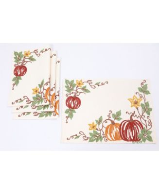 Manor Luxe Happy Fall Pumpkins Crewel Embroidered Placemats, Set of 4 ...