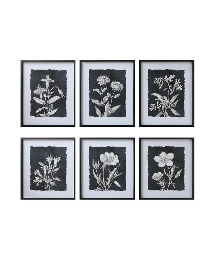 Bloomingville Black and White Floral Images Wall Décor with Wood Frames ...