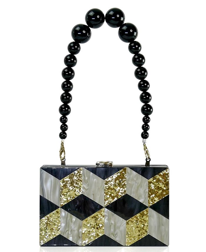 Milanblocks Beaded Top Handle Grid Acrylic Box Clutch - Macy's