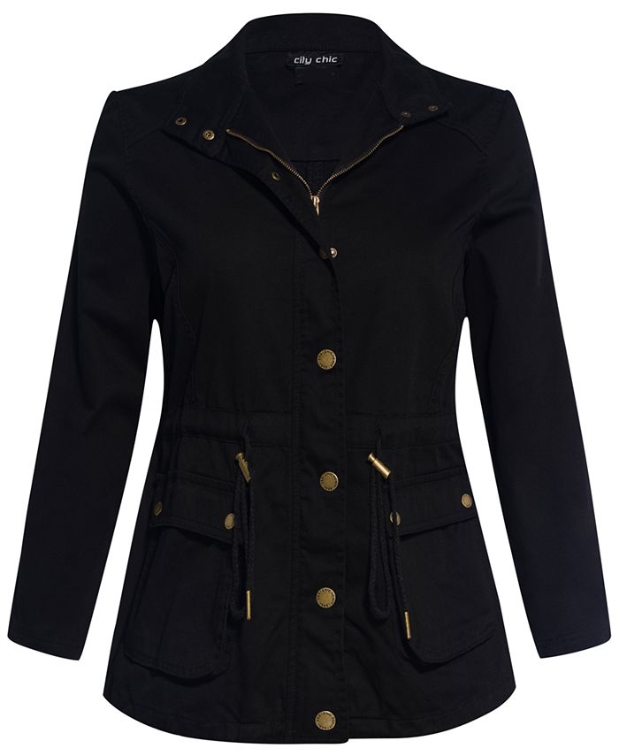City Chic Trendy Plus Size Cotton Drawstring-Waist Jacket - Macy's