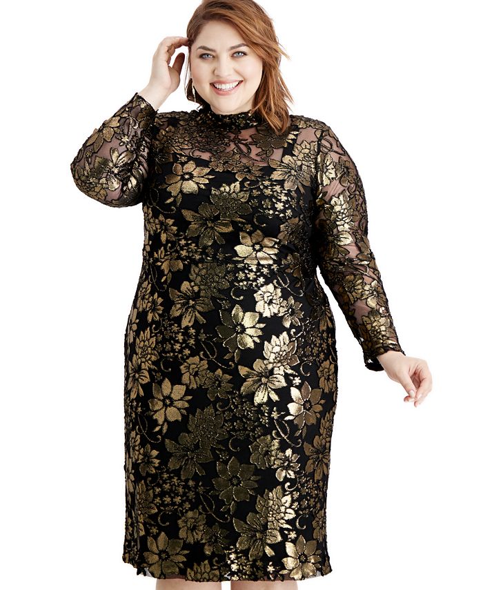 RACHEL Rachel Roy Trendy Plus Size Metallic Mock-Neck Dress - Macy's