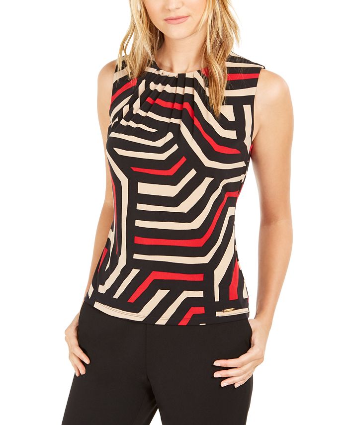 Calvin Klein Printed Pleated Top - Macy's
