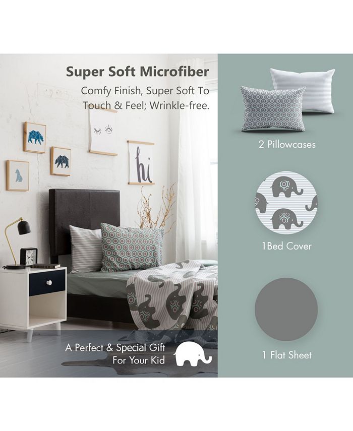 Chital Baby Elephant Print Double-Brushed Microfiber 4 Piece Twin Sheet ...