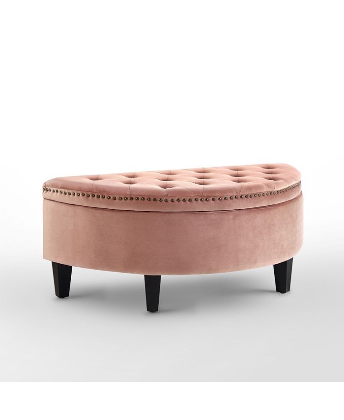 INSPIRED HOME Jolie Upholstered Tufted Half Moon Storage Ottoman with ...