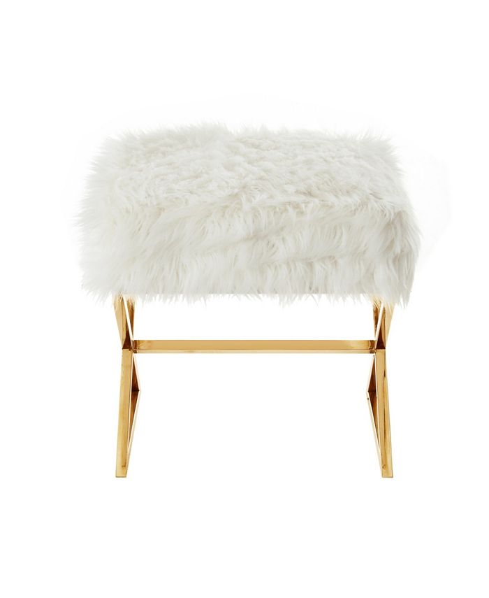 Inspired Home Aurora Faux Fur Ottoman with Metal X-Leg Frame - Macy's