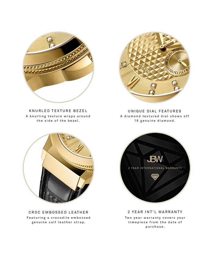 Jbw Men's Saxon Diamond (1/6 ct. t.w.) Watch in 18k Gold-plated ...