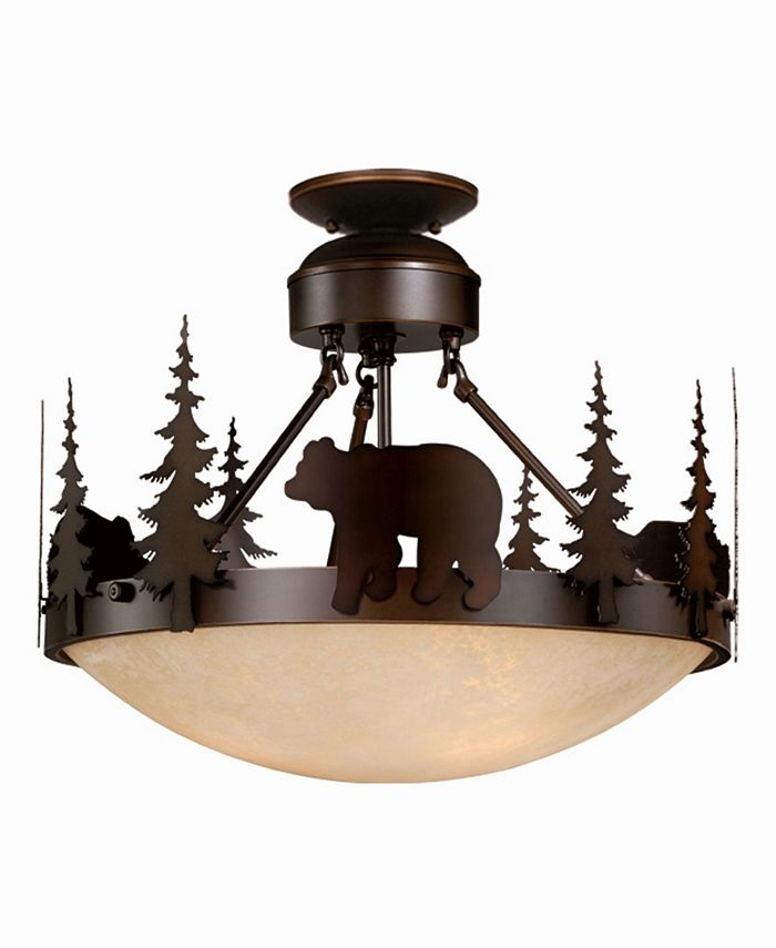 Vaxcel Bozeman Amber Glass Rustic Bear Semi-Flush Mount Light or ...