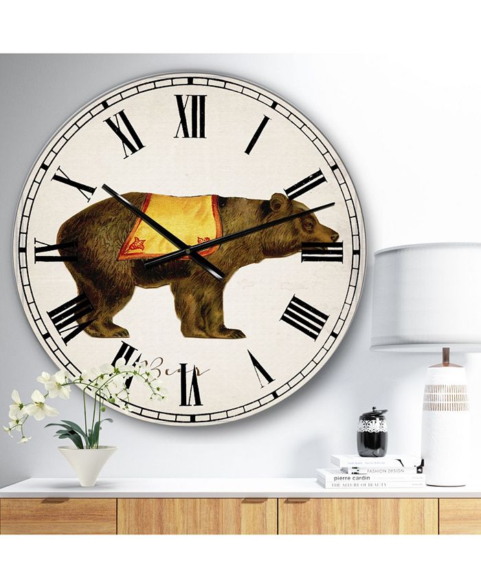 Designart Circus Animals Bear Oversized Cottage Wall Clock - 36" x 28 ...