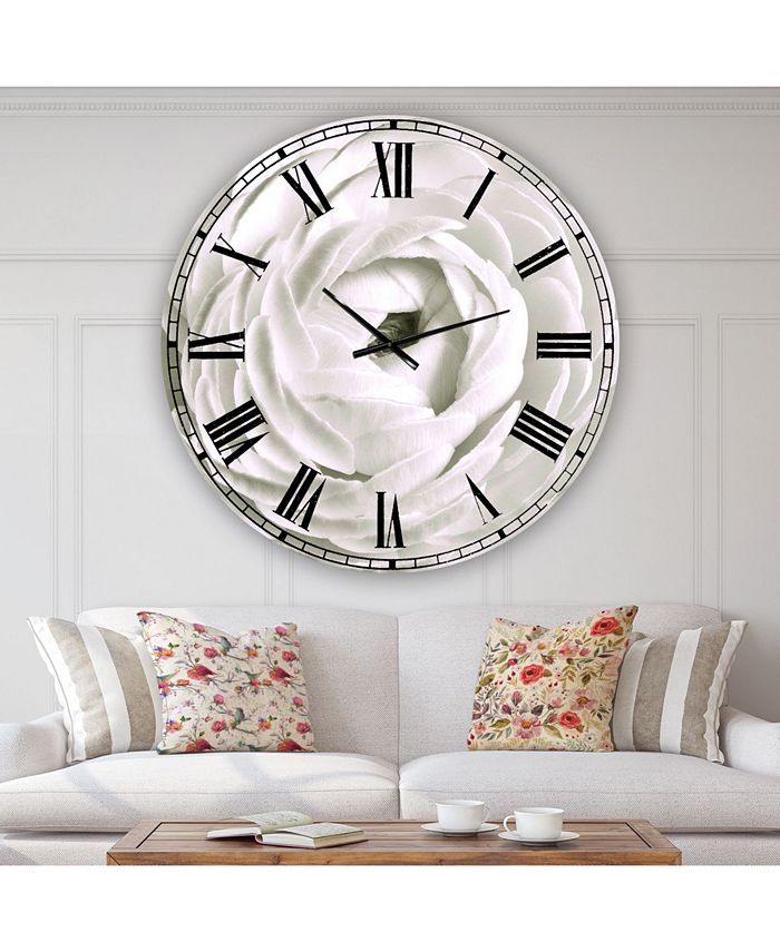 Designart White Rannunculus Close Up Large Cottage Wall Clock - 36 x 36 ...