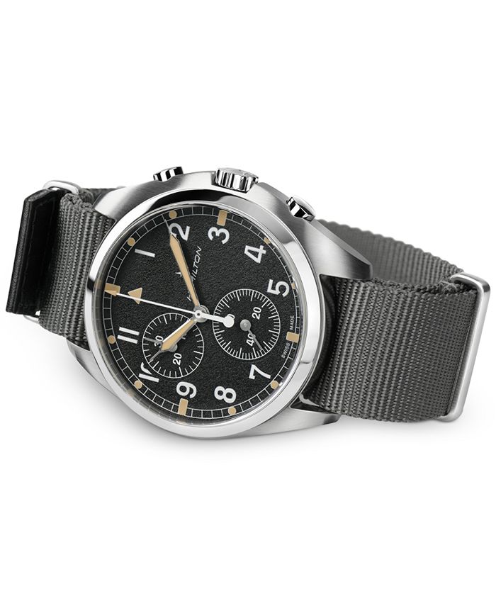 Hamilton Men's Swiss Chronograph Khaki Pilot Pioneer Gray Nato Strap ...