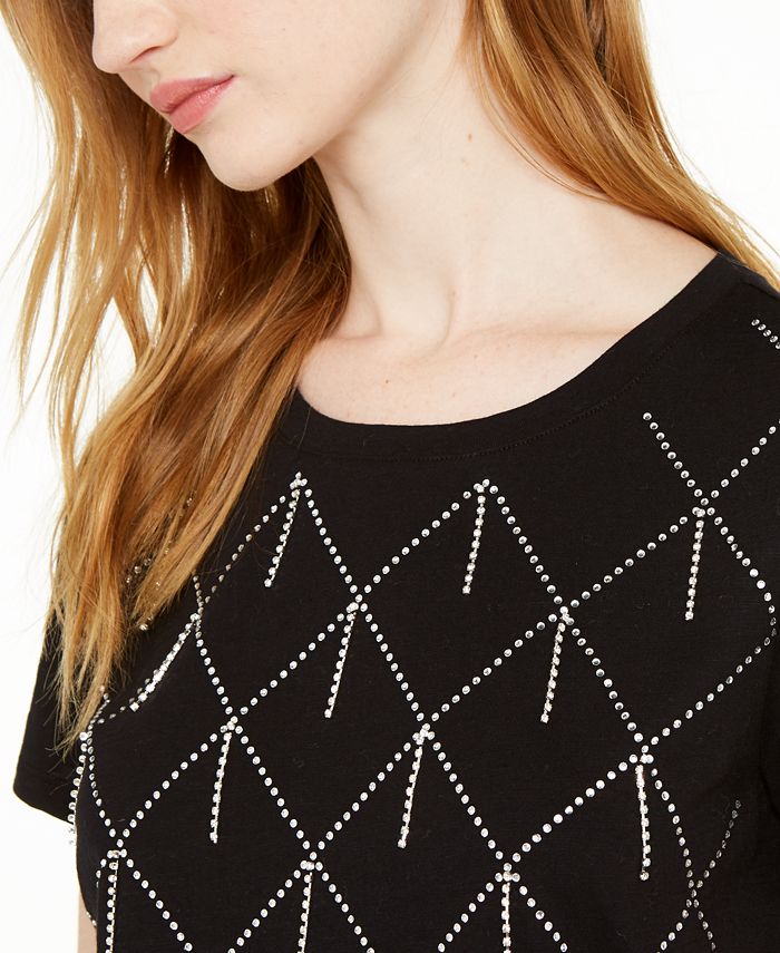 INC International Concepts INC Cotton Raining Rhinestone Embellished T ...