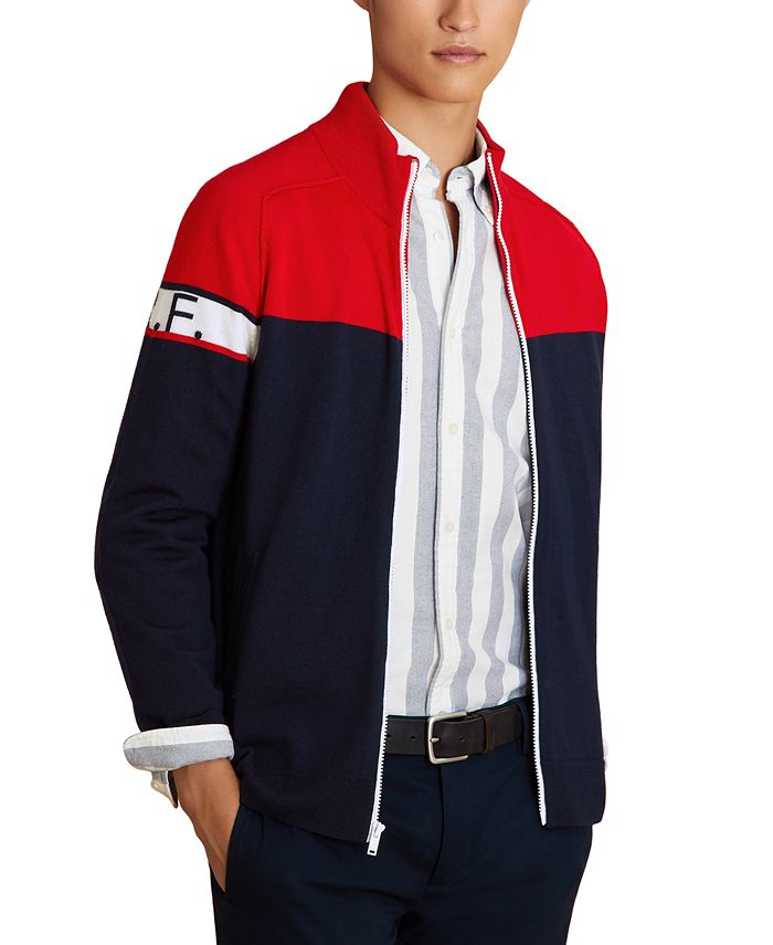 Brooks Brothers Men's Red Fleece Colorblocked Full-Zip Sweater - Macy's