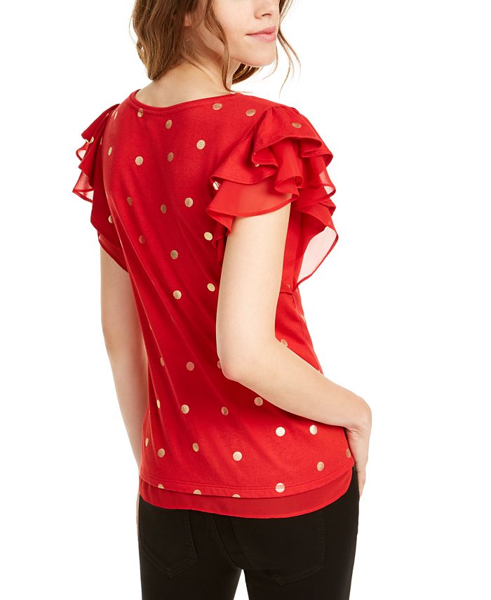 Maison Jules Foil-Dot Flutter-Sleeve Top, Created for Macy's - Macy's