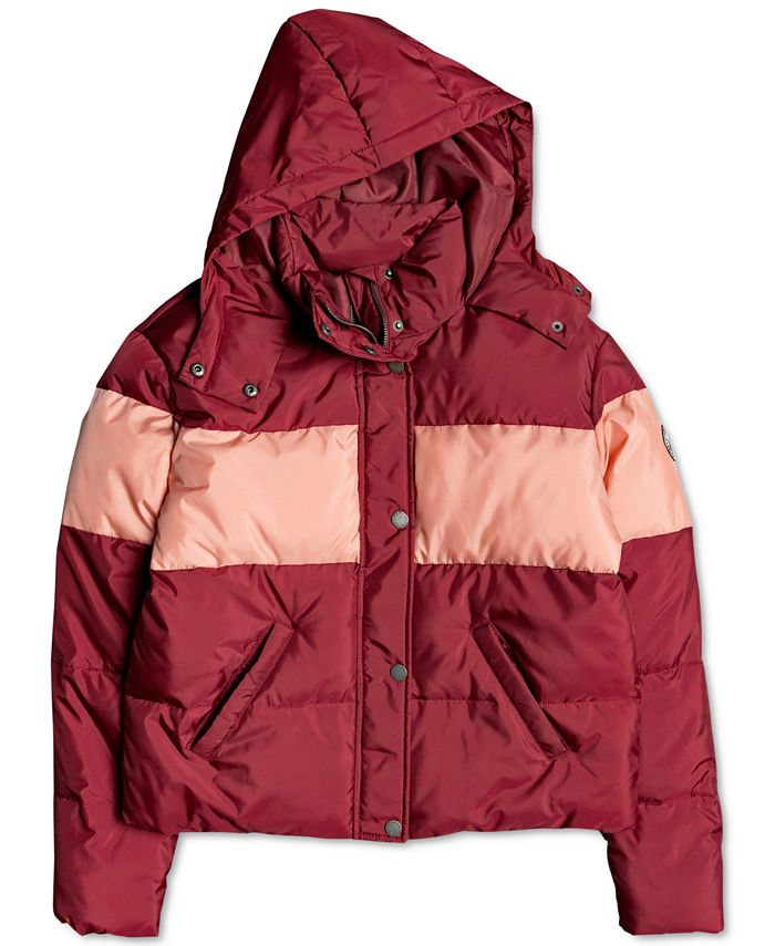 Roxy Juniors' Out Of Focus Colorblocked Hooded Puffer Jacket - Macy's