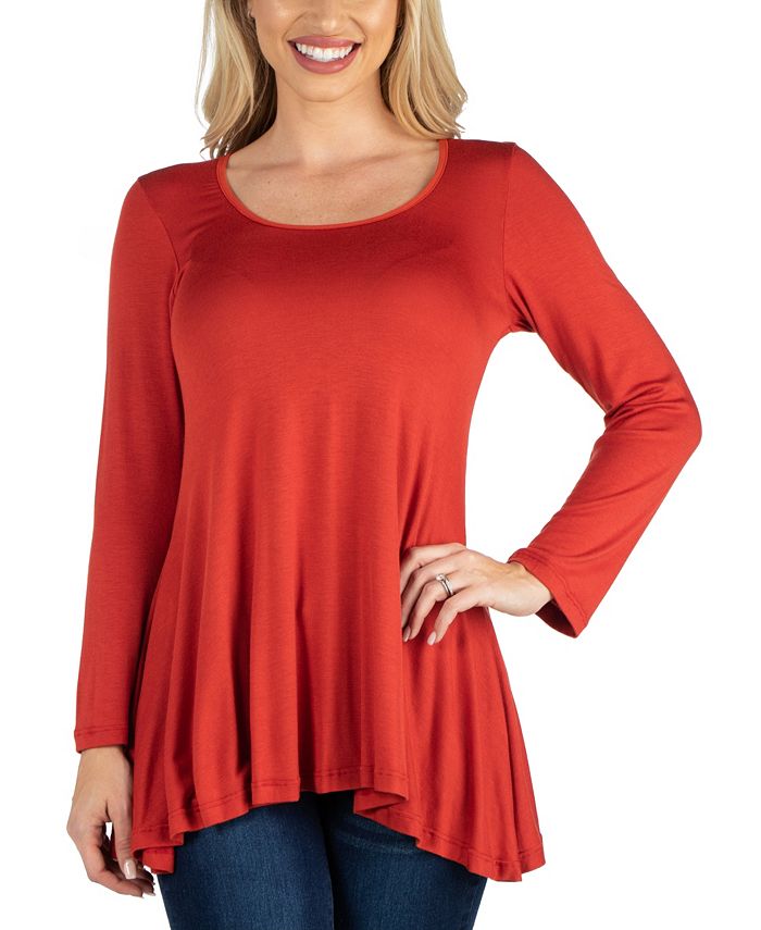 24seven Comfort Apparel Long Sleeve Solid Color Swing Style Flared ...