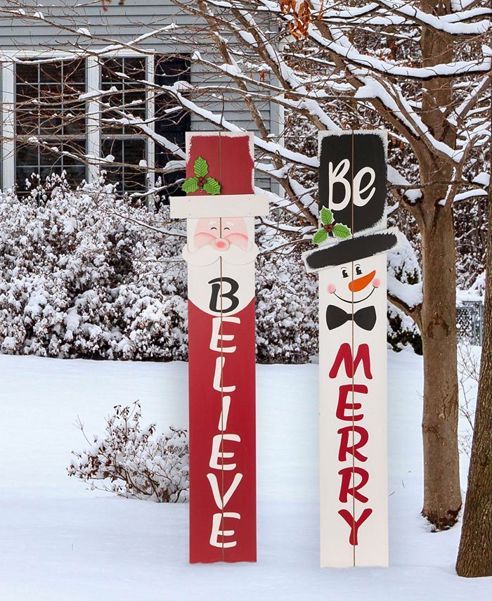 Glitzhome 42" H Christmas Believe Wooden Santa Porch Sign - Macy's